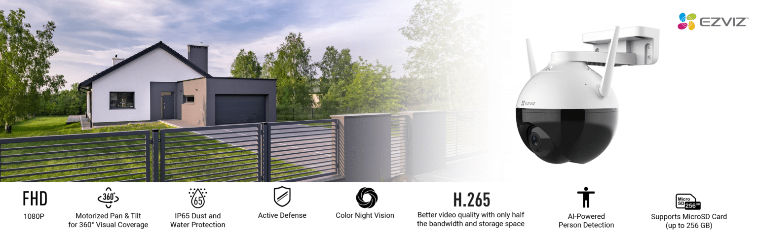 EZVIZ C8C Smart Pan/Tilt Outdoor Colour Night Vision Camera with AI ...