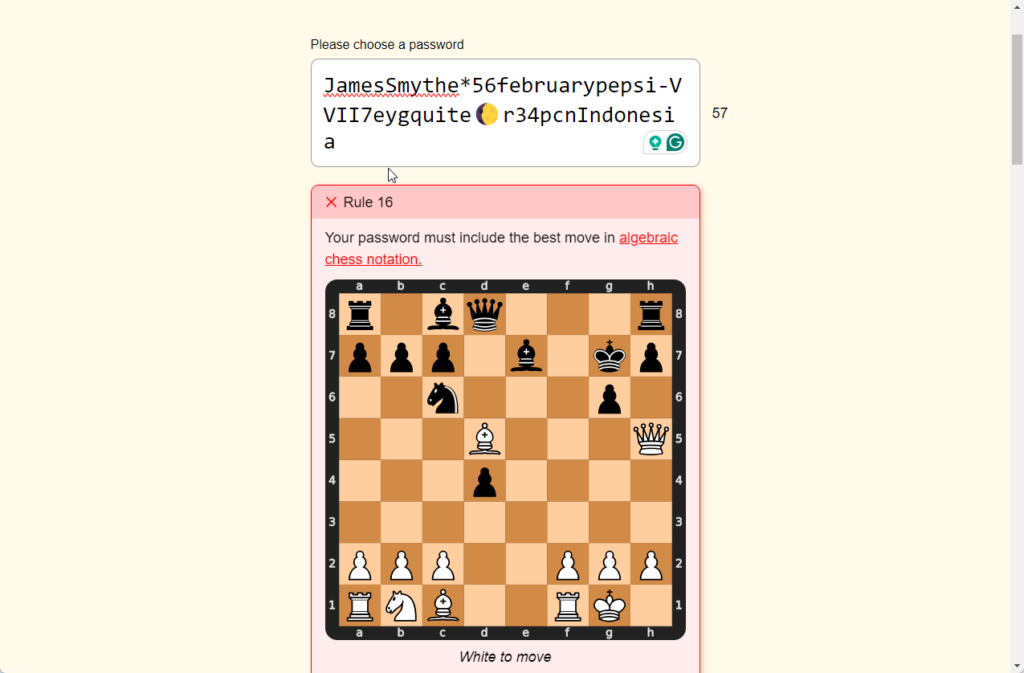 Password Game Rule 16 What Is The Best Move In Algebraic Chess Notation 2461