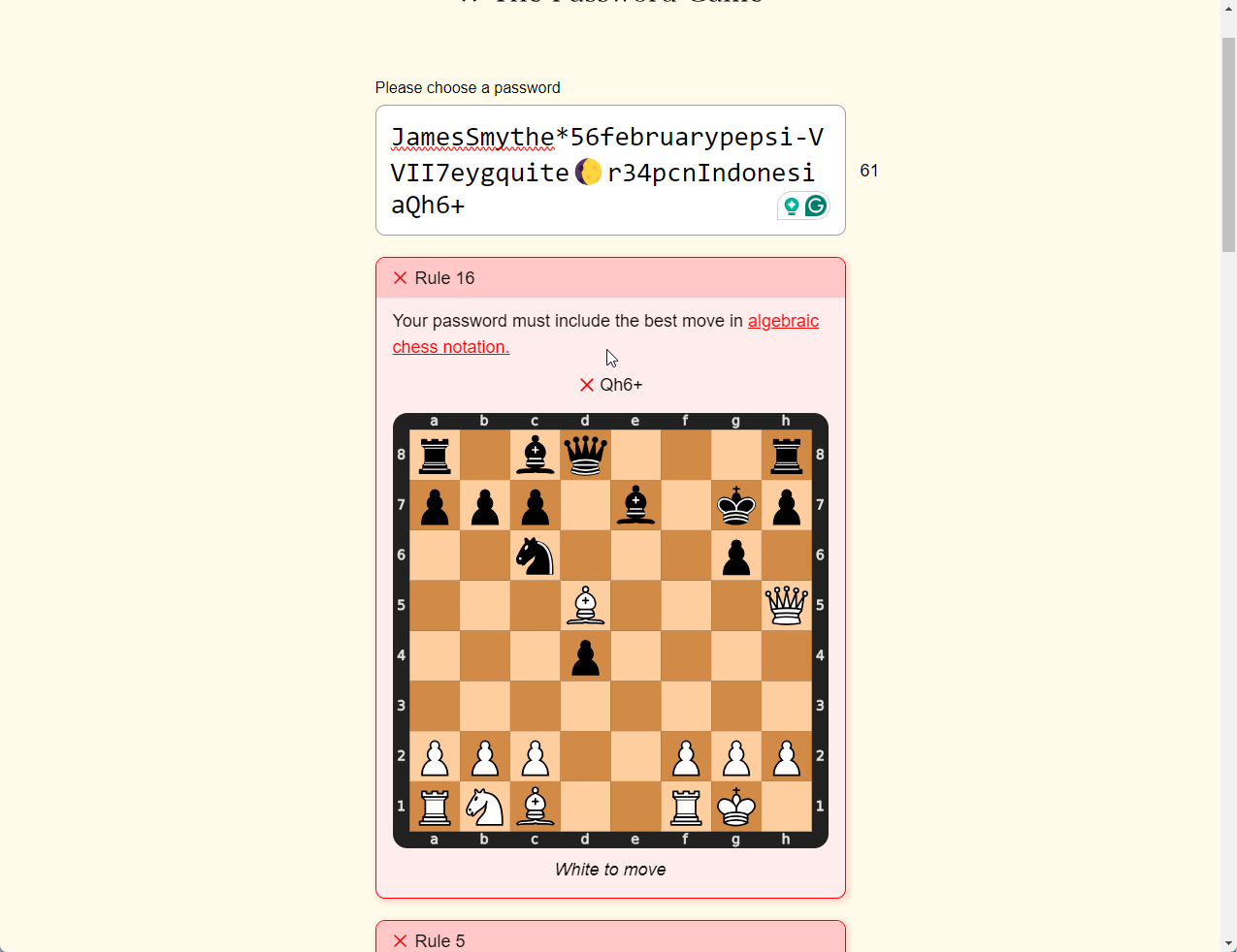 Password Game Rule 16 What Is The Best Move In Algebraic Chess Notation 8305
