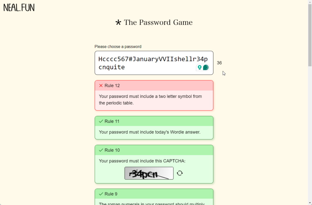 How to Beat Password Game Rule 12: Two-Letter Periodic Table Symbols